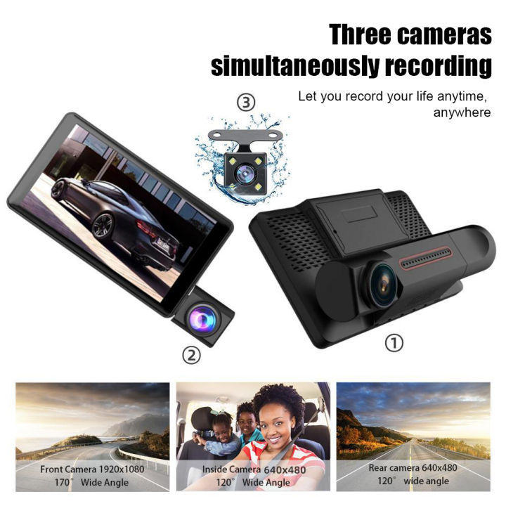 EKLEVA Car Dash Cam 1080P Front Cabin And Rear Car DVR Camera 4" Video ...