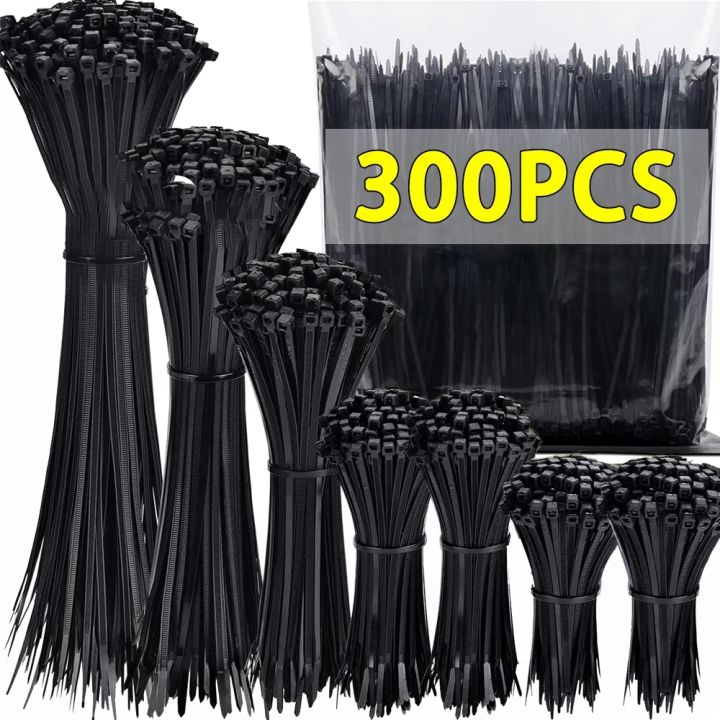 300/100Pcs Self-locking Plastic Nylon Ties Detachable Cable Cord Ties Straps Fastening Loop ...