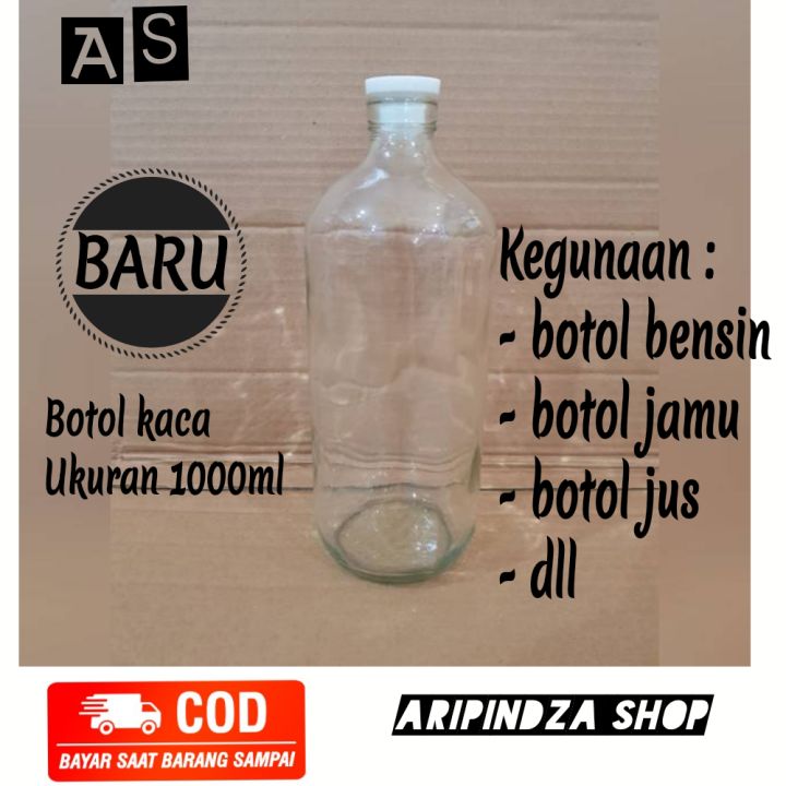 PAKET 10 PCS BOTOL BENSIN/BOTOL JAMU/BOTOL JUS UKURAN 1000ML + TUTUP ...