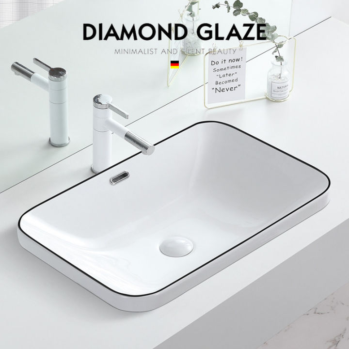 Modern Minimalist Platform Art Basin Black Edge Ceramic Semi-Embedded ...