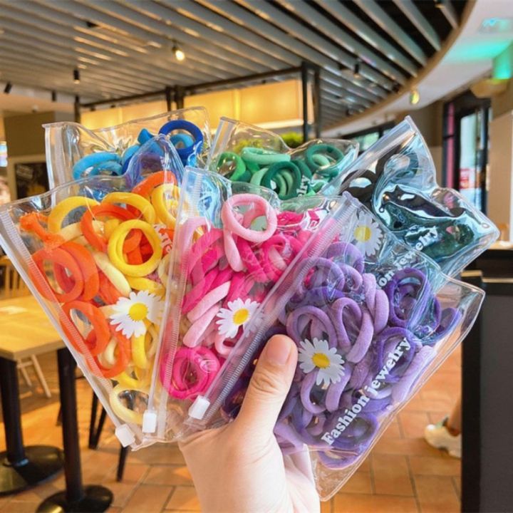 50PCS IKAT RAMBUT POLOS KOREA MIX WARNA FREE POUCH - KUNCIRAN ELASTIS ...