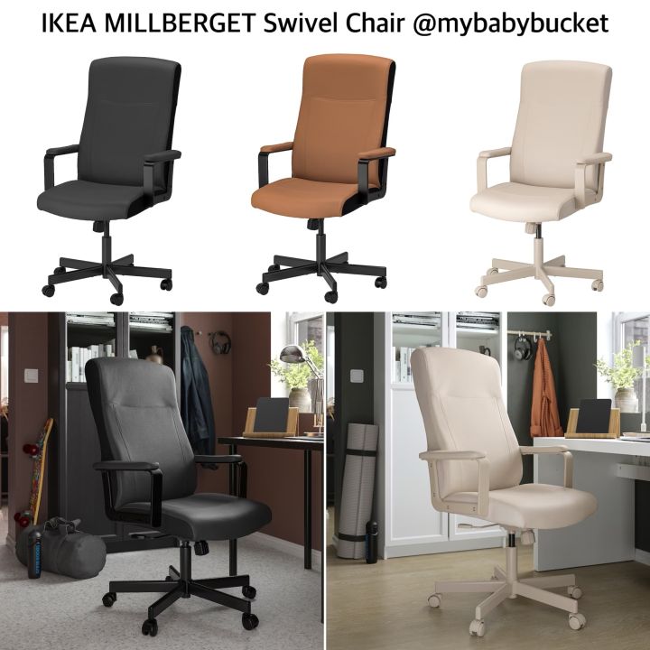 💯IKEA.my MILLBERGET Home Office Work Swivel Chair Black/White | Lazada