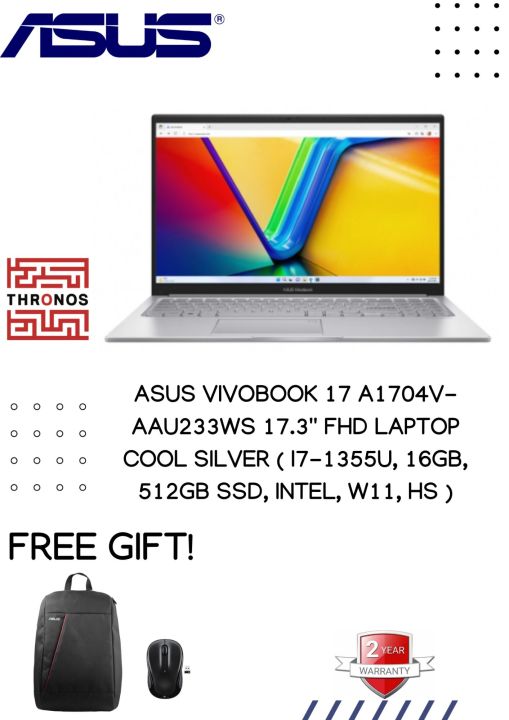 Asus VivoBook 17 A1704V-AAU233WS 17.3'' FHD Laptop Cool Silver | Lazada