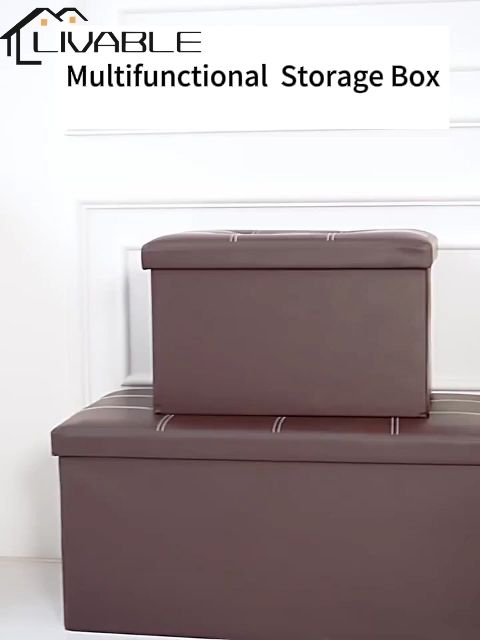 LIVABLE Ottoman Storage Stool Waterproof Leather Sofa Storage Box Large Sofa Chair Bench Seat ...