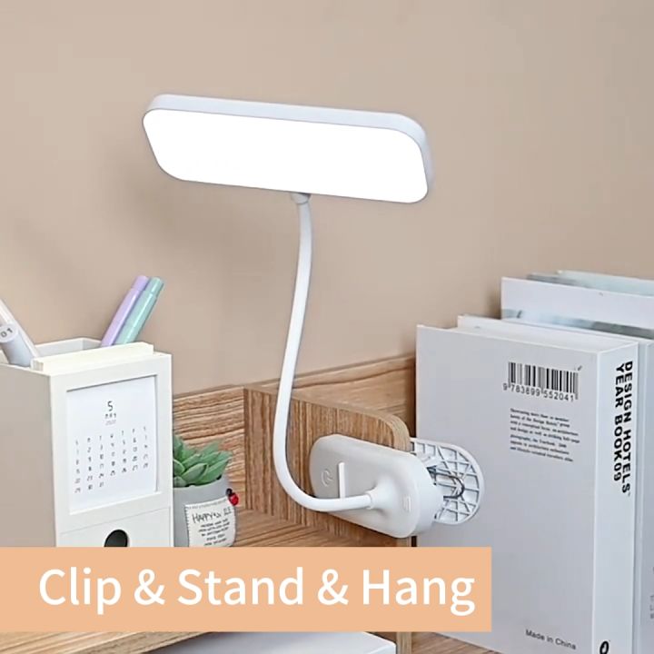 LED Clamp Study Light USB Flexible Rechargeable Desk Lamp Touch Switch ...