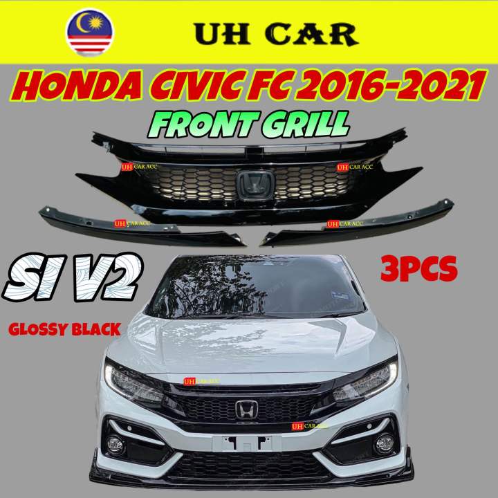 (SI V2) Honda Civic FC 2016-2021 SI Front Bumper Grill Grille Glossy Black | Lazada