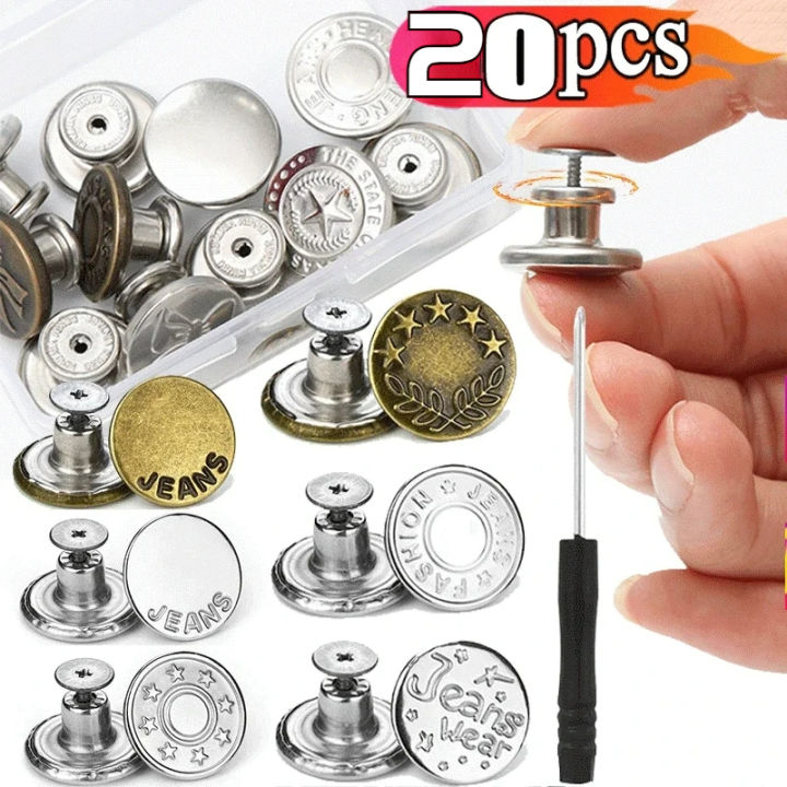 20Pcs Screw Bronze Silver Buttons for Clothing Jeans Perfect Fit for ...
