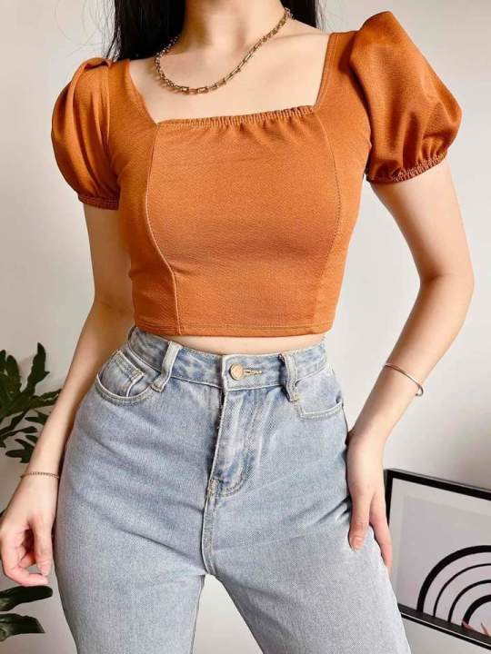 Scarllet Puff Sleeves Square Neck Crop Top | Lazada PH