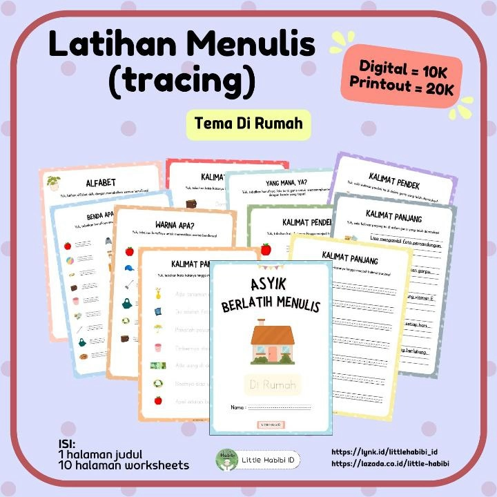 [Little Habibi] Worksheet tracing - lembar kerja latihan menulis anak ...