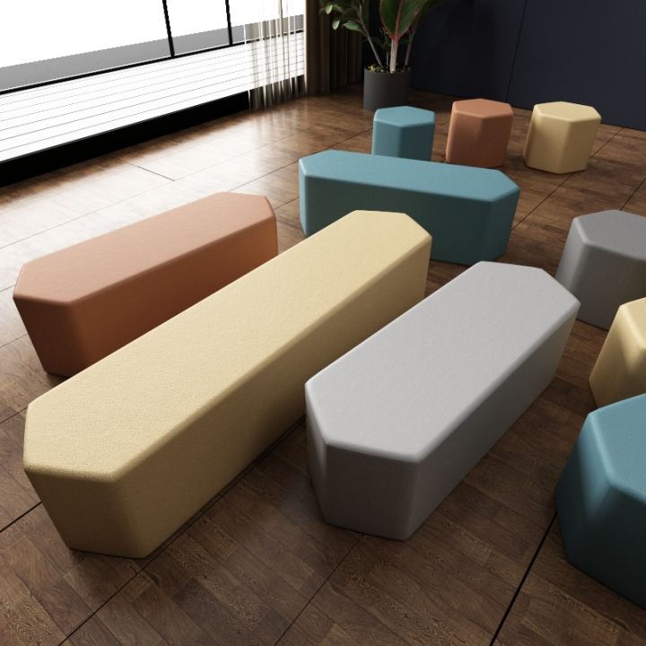 Nordic Minimalism Faux Leather Sofa Stool Rectangular Living Room Wall ...