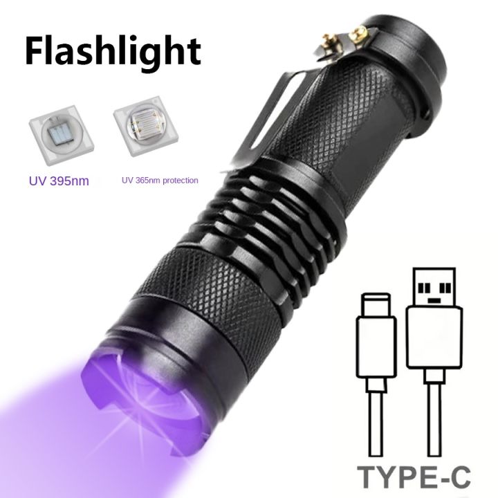 395nm 365nm LED UV Flashlight Ultraviolet Torch Zoomable Mini Linterna UV Light Pet Urine Stains ...