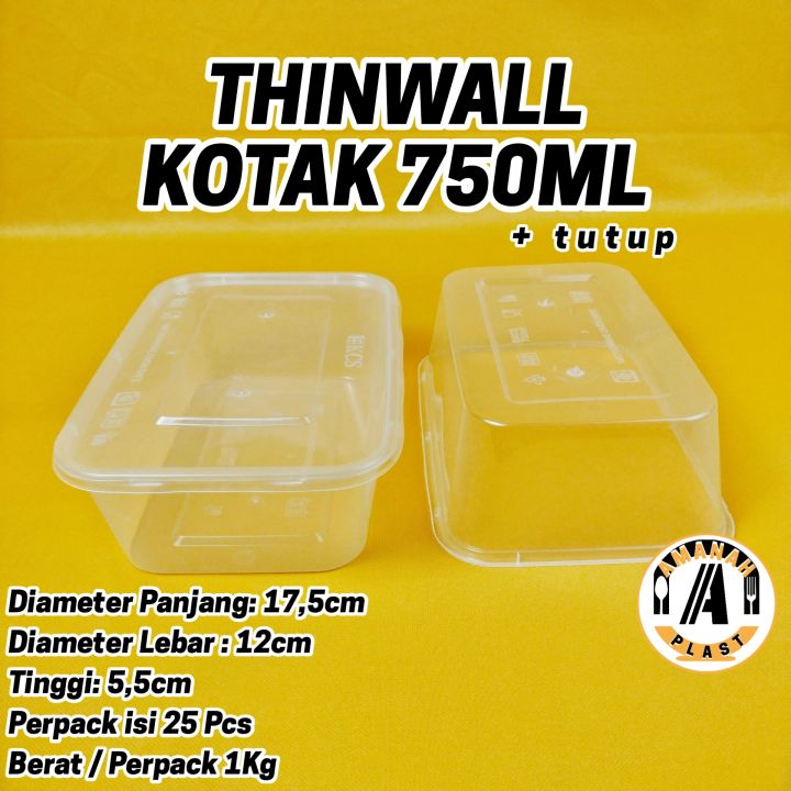 Thinwall Persegi Panjang 750ml Food Container Kotak Makan 750 Ml