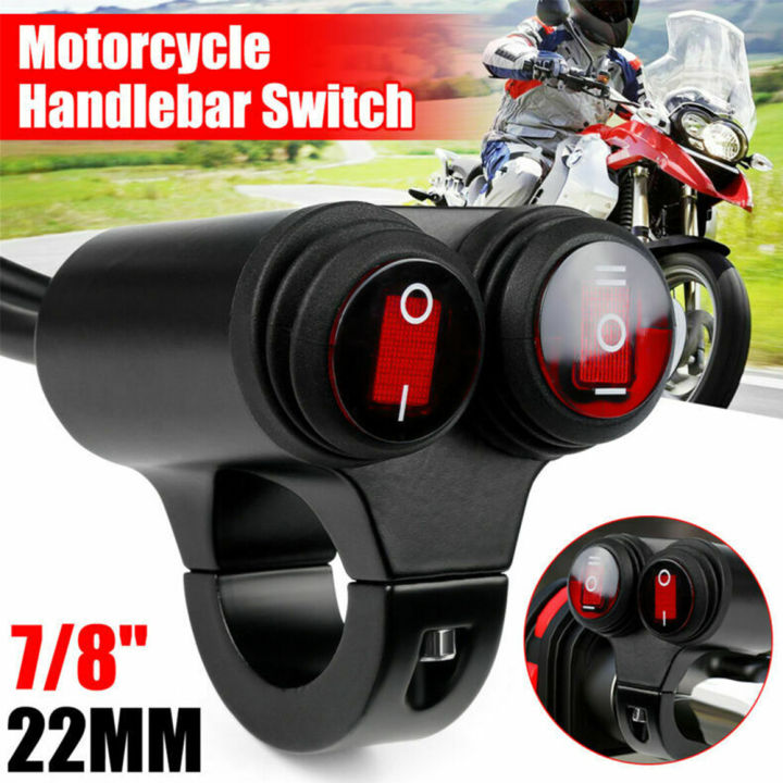 Motorcycle ATV Handlebar Dual Button 7/8 Refit Headlight Red Light 2 ...