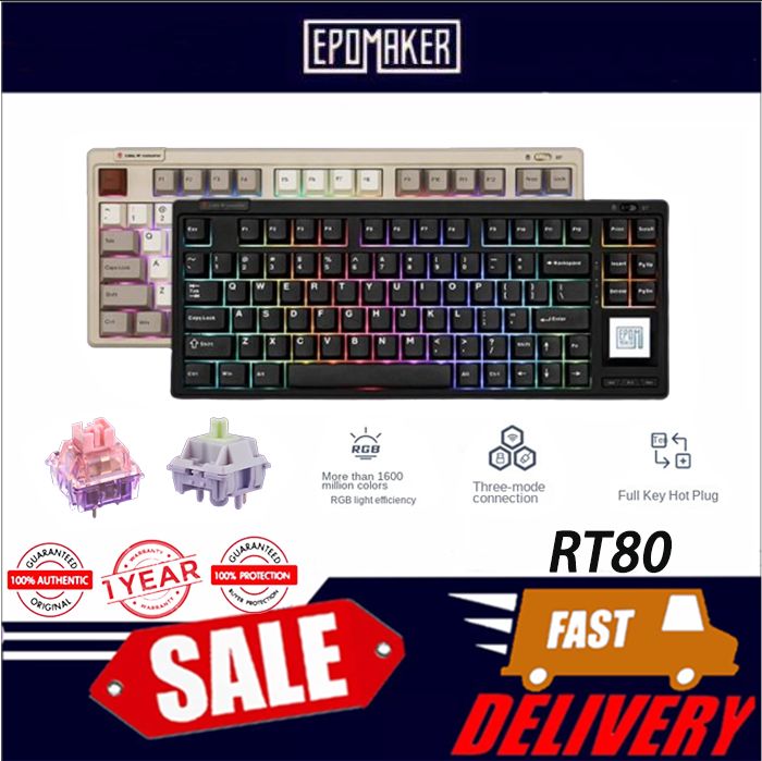 EPOMAKER RT80 RGB Hot Plug dual screen retro mechanical keyboard with ...