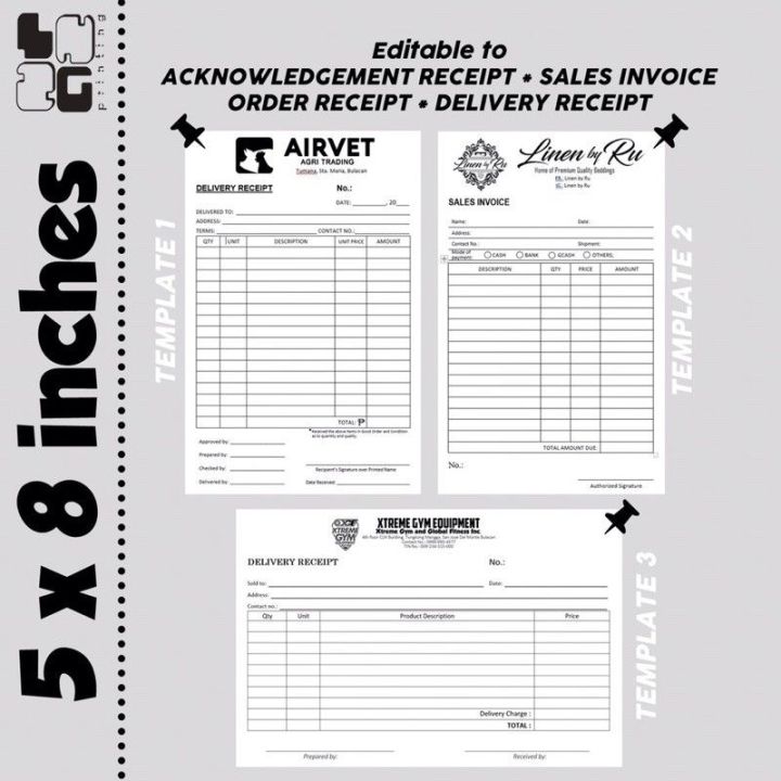 CUSTOMIZED SALES INVOICE, DELIVERY RECEIPT, ACKNOWLEDGEMENT RECEIPT ...