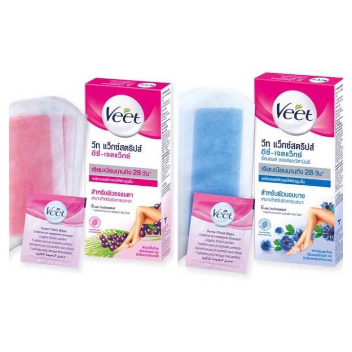 Veet วีท แว็กซ์สตริปส์ แผ่นแว็กซ์เย็น กำจัดขน 6 แผ่น ผิวเรียบเนียน 28 ...