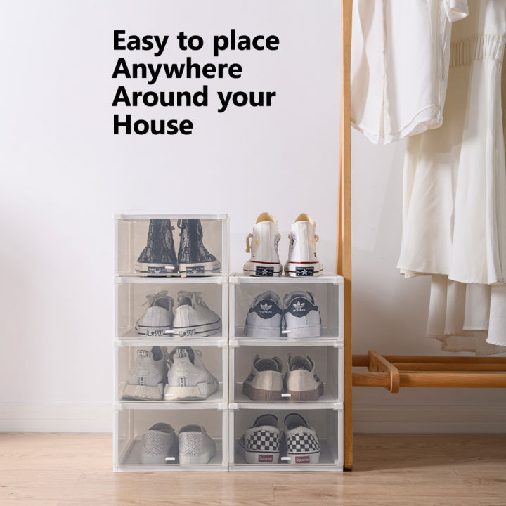 Locaupin 3pcs Set Stackable Shoe Box Cabinet Sneaker Organizer Dual Opening Dust Proof Display ...