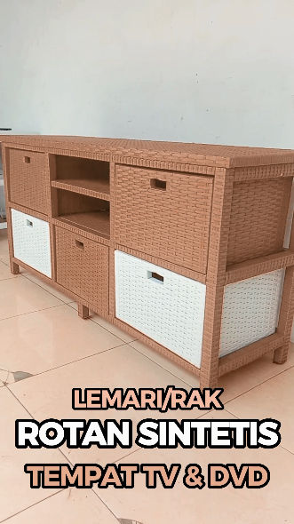 LEMARI RAK ROTAN SINTETIS Meja Bufet TV 5 Laci Ruang Tamu Model ...