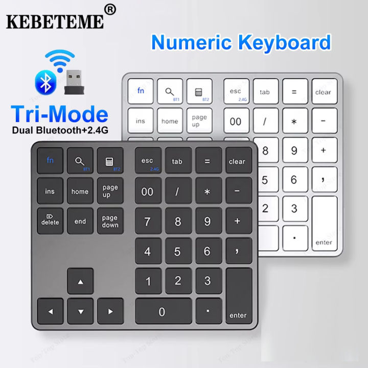 KEBETEME Dual Bluetooth Numeric Keypad 2.4Ghz Wireless Keyboard K35 ...
