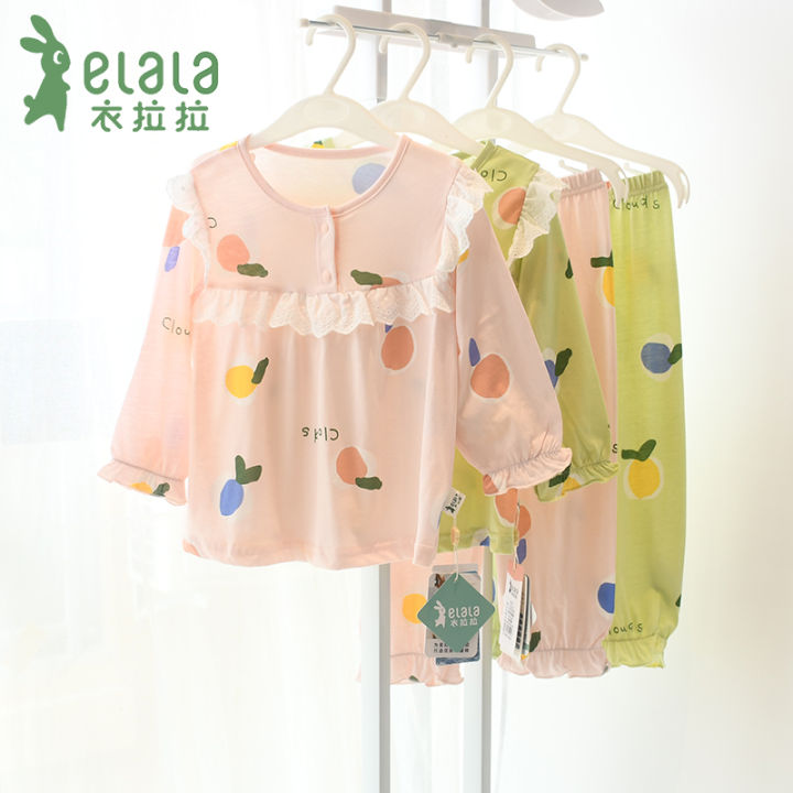 ชุดเสื้อผ้าในบ้านผ้าฝ้าย ELALA สําหรับเด็กผู้หญิง ชุดนอนฤดูร้อนน่ารัก ...