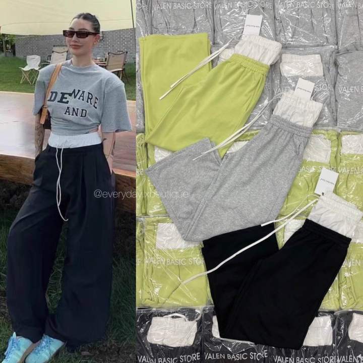 Korea layer pant☁️💚🩶🖤(420฿ฟรีส่ง) โคเรียมากก! กางเกงขายาวทรงขากระบอก ดี ...