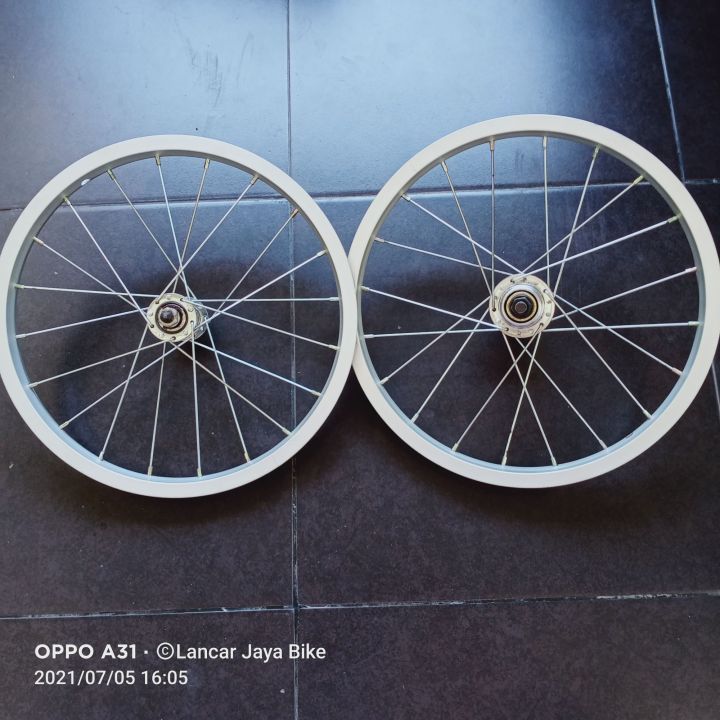 Rims roda velg sepeda 16 inch satu set lengkap hub dan ruji sudah setel ...