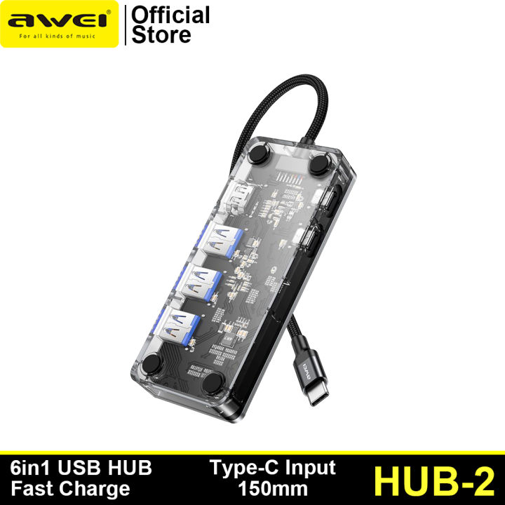 Awei HUB-2 6in1 HUB USB3.0 PD100W Fast Charge Type-C Input HDMI High ...