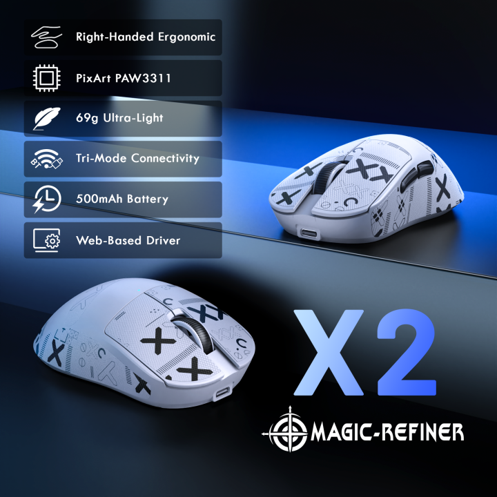 X2 Wireless Gaming Mouse, 24000 DPI, PAW3311 Sensor, BK3633 Chip, Right ...
