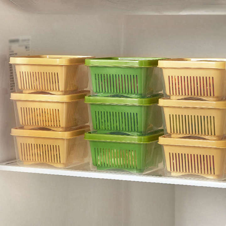 Kitchen Refrigerator Double Drain Storage Box Fridge Organizer Fresh ...