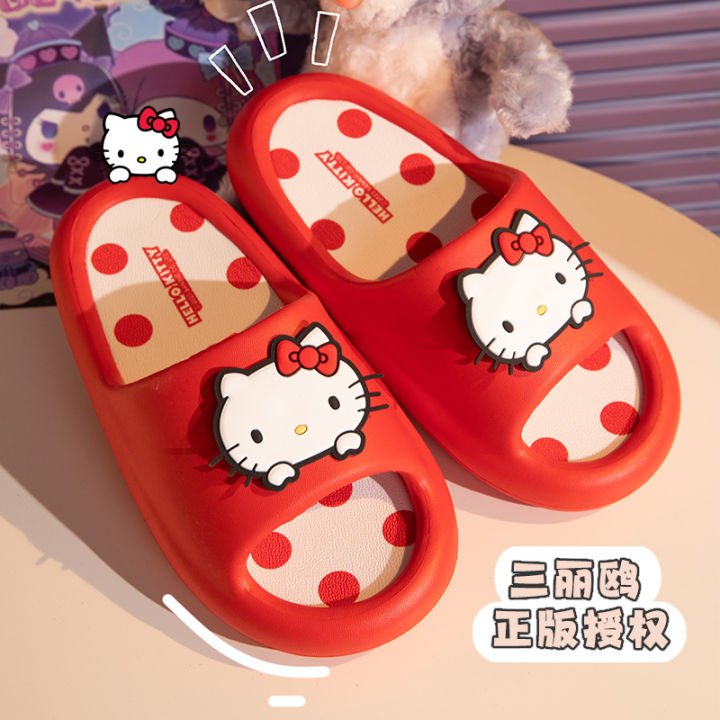รองเท้าแตะลาย Hello Kitty Sanrio IP สำหรับผู้หญิงพื้นหนาลายการ์ตูนเฮลโล ...
