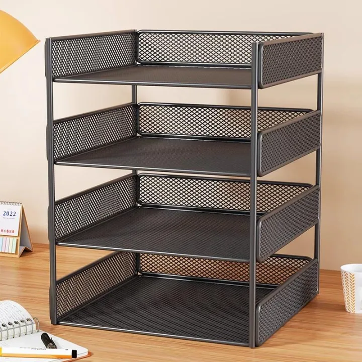 Multi-Layer Metal Office Supplies Storage Rack Desk Organizer A4 Paper ...