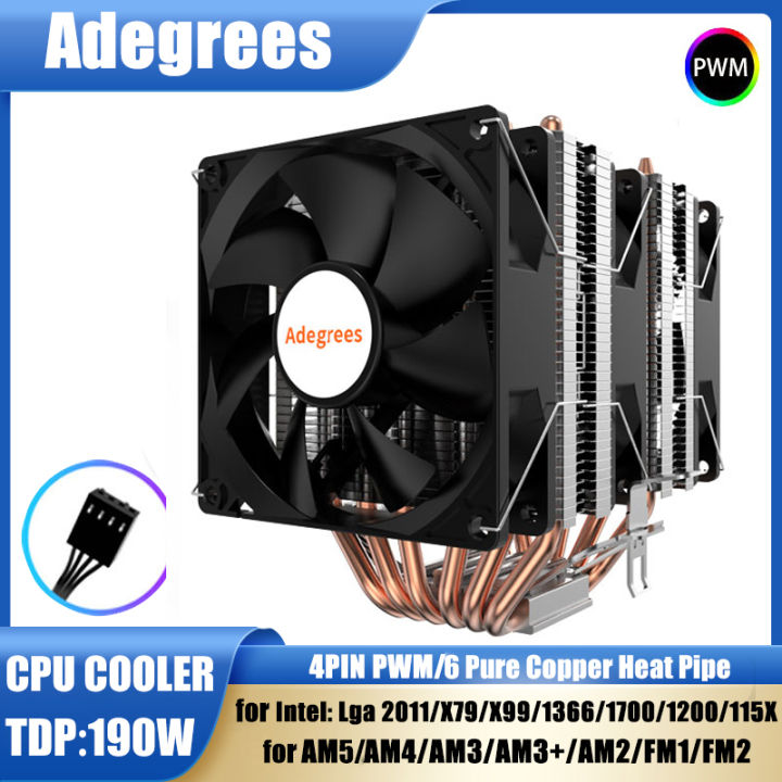 6 Heat Pipe CPU Air-Cooled Cooler 4Pin PWM PC Radiator Fan for Intel ...