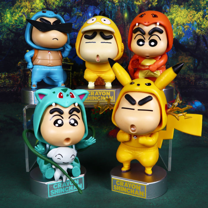Fast shipping Crayon Shin-Chan Cos Pokemon Anime Figure Pikachu Psyduck ...