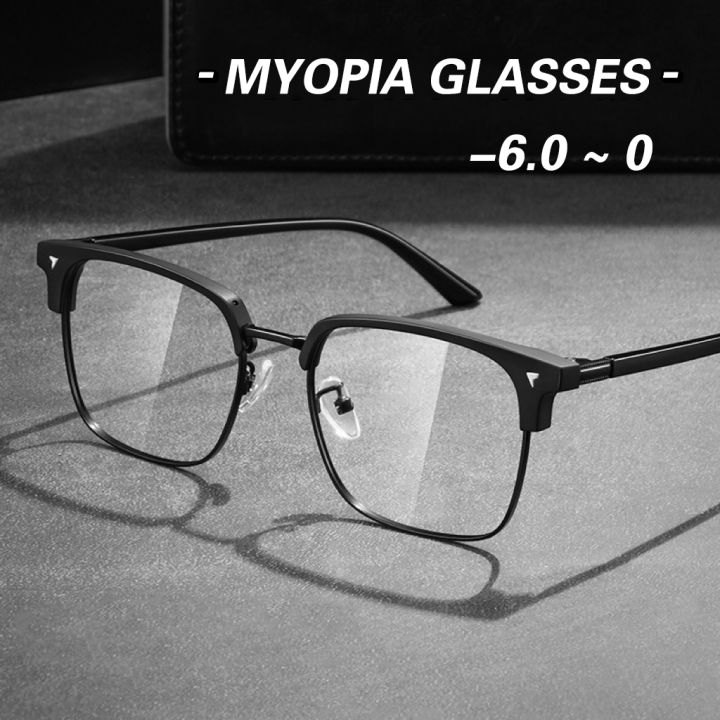 Half Frame Myopia Glasses for Men -6.0 ~ -0.5 Students Nearsighted ...