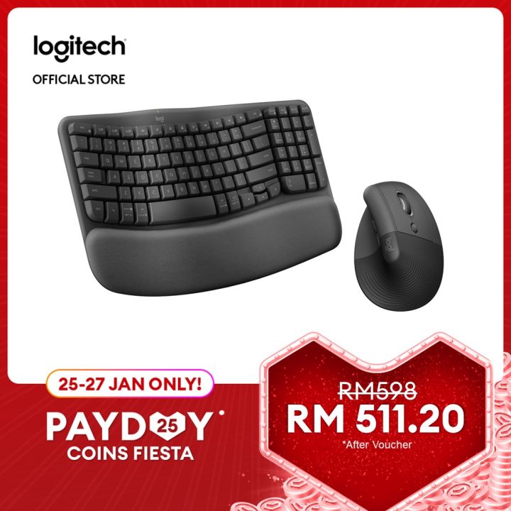 Logitech Wave Keys & Lift Vertical Mouse - Ergonomic Bundle Wireless ...