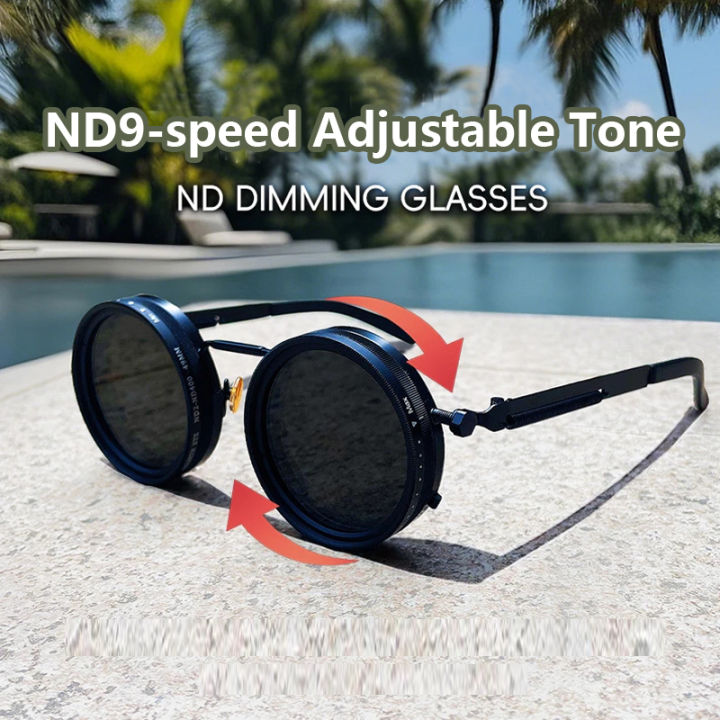 Polarized Round Sunglasses ND9 Adjustable Dimming Sun Glasses Men Women Retro Punk Men's Fishing ...