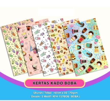 Kertas Kado SQUEEZY Motif Boba / Bungkus Kado (KFH157BOB) 10 Lembar dan ...