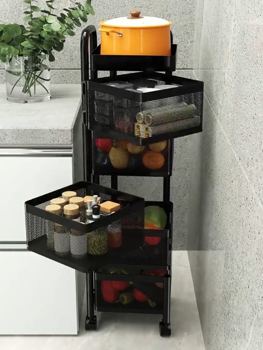 5 Layer Steel Kitchen Rotating Rack Vegetable Spice Shelf Storage ...