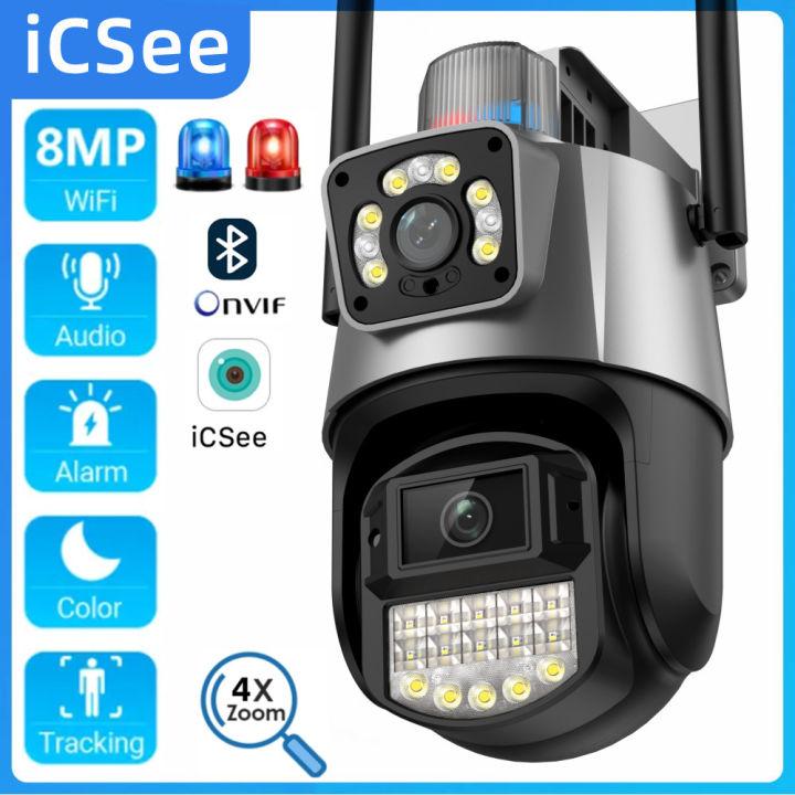 iCSee 8MP 4K CCTV IP Camera Outdoor WiFi Camera With Dual Lens 4x Zoom ...