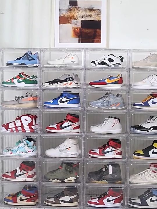 ACRYLIC SHOE BOX SIDE DROP MAGNETIC FULLY TRANSPARENT STACKABLE SOLE ...