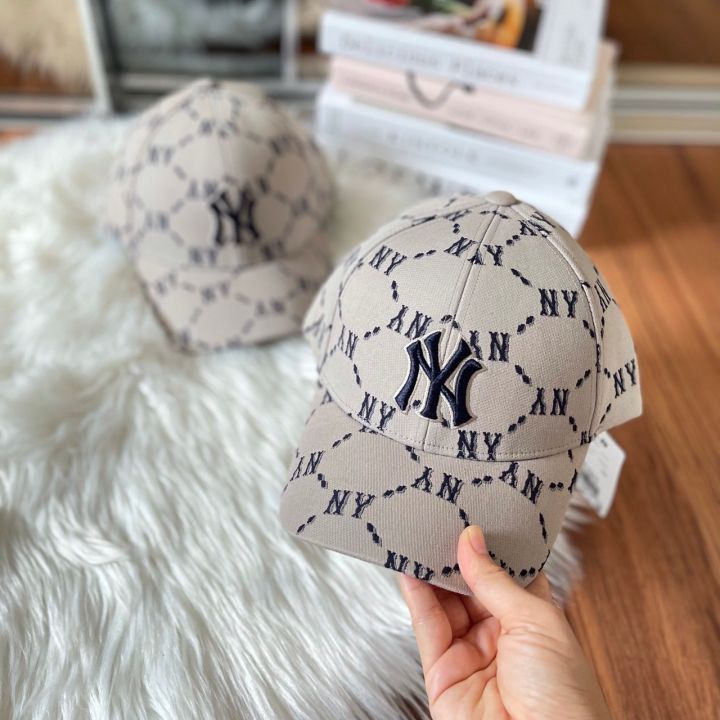 💛 แท้ 100% 💛 พร้อมส่ง หมวก MLB CAP / หมวกแก๊ป NY สีเบจ ลาย monogram ฟรี ...