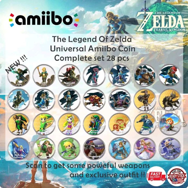 [28 PCS FULL SET] Zelda breath of the wild / tears of the kingdom Amiibo coins (free storage box ...