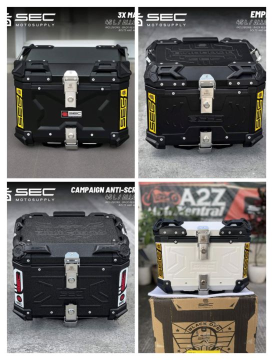 SEC 45LITERS ALLOY TOP BOX with Backrest & Baseplate | Lazada PH