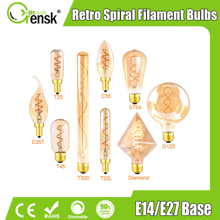 E14 E27 LED Spiral Filament Bulbs Vintage 3W 4W 220V LED Edison Bulb ...