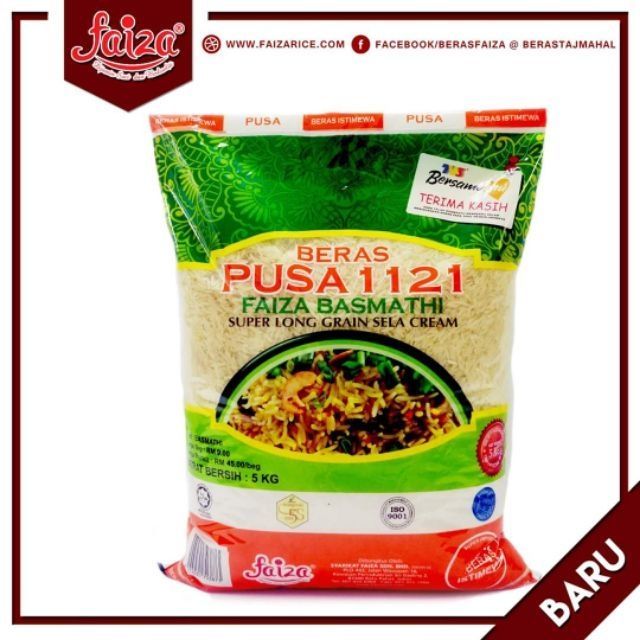 FAIZA BERAS PUSA 1121 BASMATHI SELA CREAM RICE 5KG | Lazada
