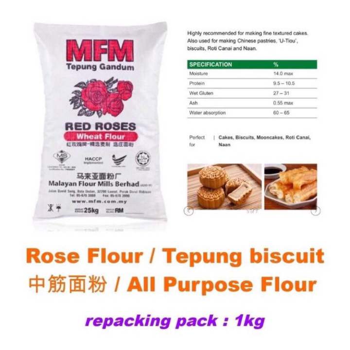 rose flour 1kg / tepung biscuit / 中筋面粉 / all purpose flour / red rose ...