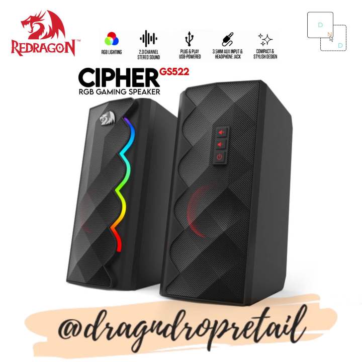 Redragon CIPHER RGB Stereo Gaming Speaker, 2.0 Channel PC Computer Stereo Desktop Speakers ...