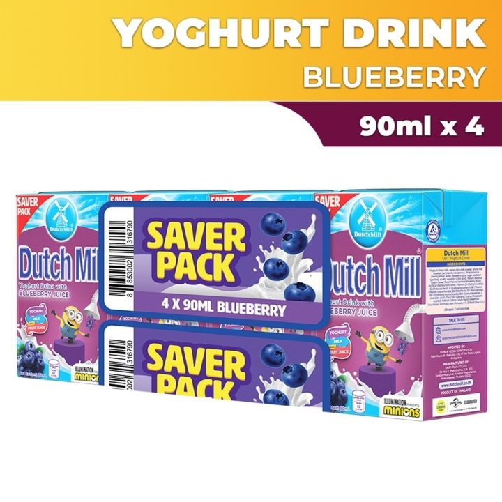 Dutch Mill UHT Yoghurt Drink Blueberry Saverspack 90ml x 4 brick | Lazada PH
