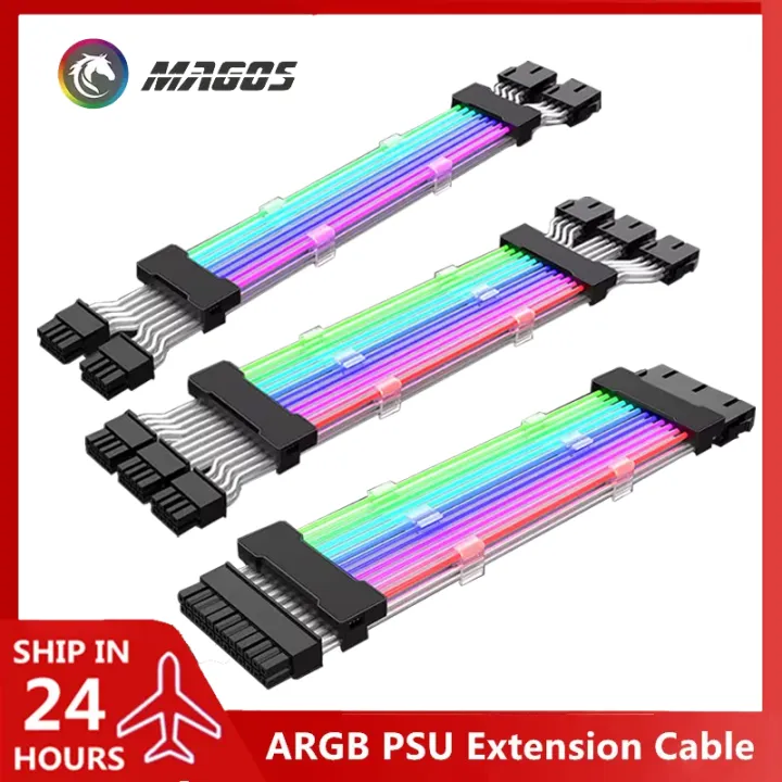 PSU Extension Cable RGB, ATX 24Pin GPU 8Pin Triple Streamer PCI-E 6+2P ...
