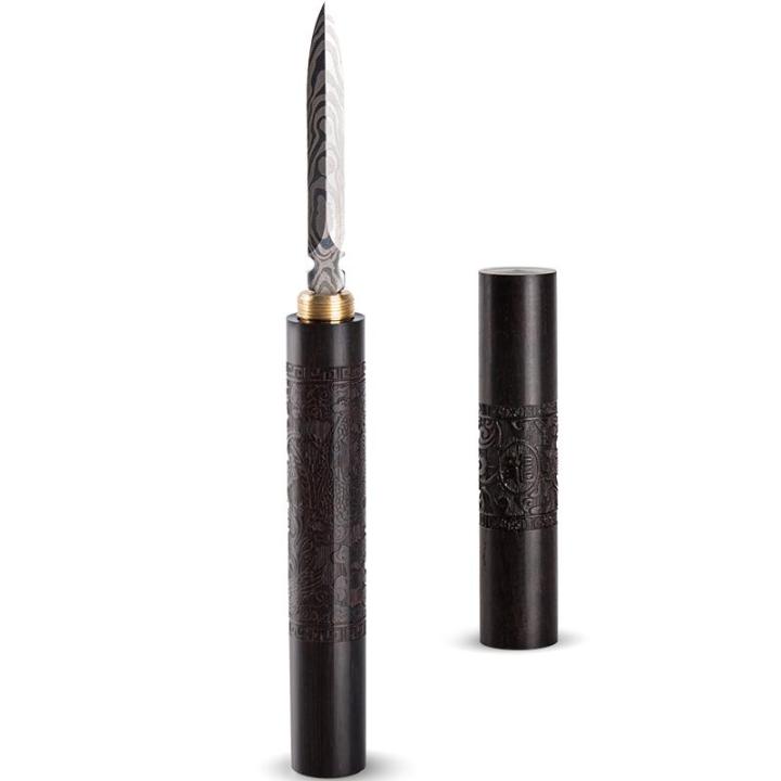 Handmade Black Ebony Wooden Tea Knife with Damascus Patterned Steel for ...